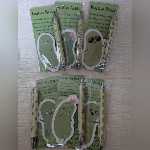 Office | Picklethemed Pen Sets Qty 6 Bookmark Pen And Stick Note Pad 6 ...